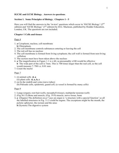 IGCSE GCSE Biology Answers Cells Respiration Photosynthesis