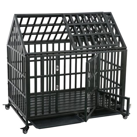 Tunearary 44 In Black Metal Movable Dog Cage With 2 Detachable Trays