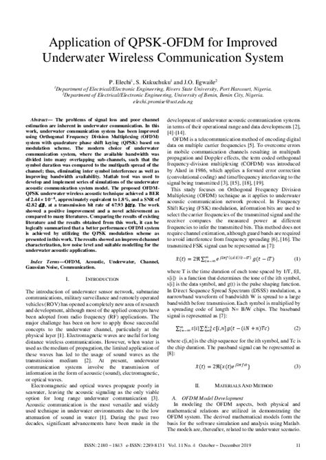 Pdf Application Of Qpsk Ofdm For Improved Underwater Wireless Communication System