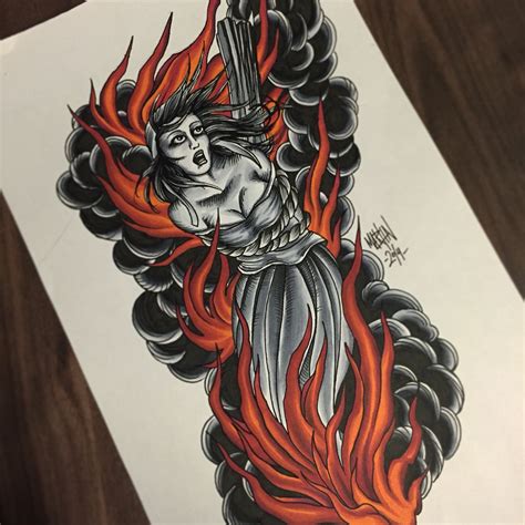 Burning Witch Tattoo Witches Dancing Around Fire Tattoo Trad Fire
