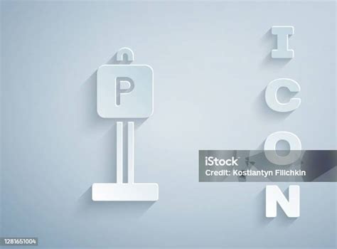 회색 배경에 격리 된 용지 절단 주차 아이콘 거리 도로 표지판 종이 아트 스타일 벡터 3차원 형태에 대한 스톡 벡터 아트 및 기타 이미지 3차원 형태 거리 교통