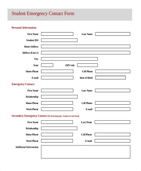 Free 12 Sample Emergency Contact Forms In Pdf Ms Word Excel