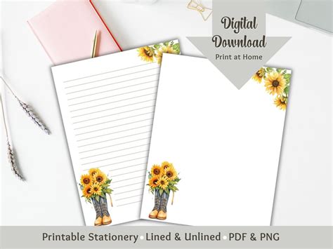 Sunflower Stationery Printable Letter Writing Paper Stationery Paper