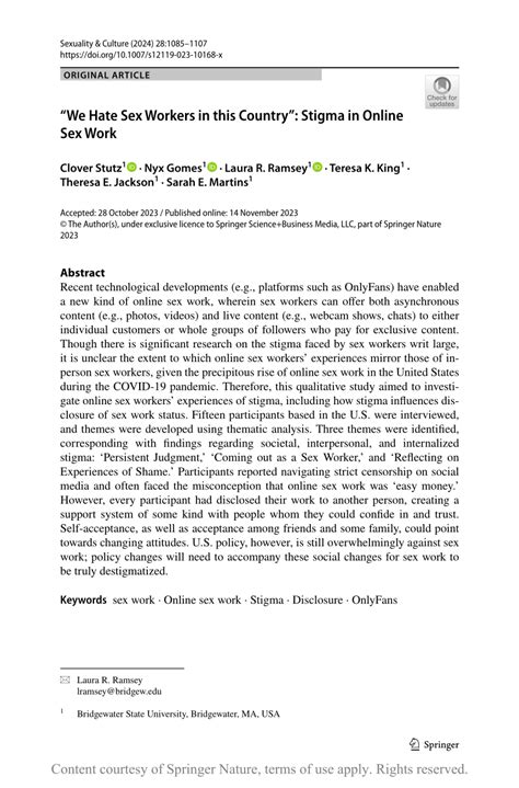 We Hate Sex Workers In This Country Stigma In Online Sex Work Request Pdf