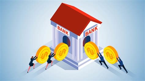 예금 저축 또는 은행 투자 자산 관리 또는 수동 소득 등척성 사업가와 사업가는 은행 내부에서 금화를 밀어 넣습니다 환율에 대한