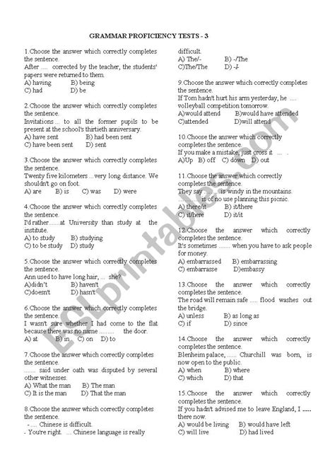 Grammar Proficiency Tests 3 Esl Worksheet By Poroxod