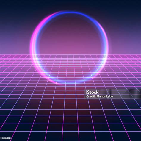 디스코 바닥 빛나는 네온 조명 미래 스타일의 빛 효과 관점빈티지 댄스 클럽 배경 스트로빙 레이저 그리드와 복고풍 파티 포스터 3 차원 최면 배너입니다 1980 1989 년에