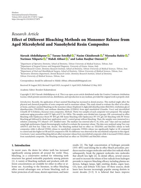 Pdf Effect Of Different Bleaching Methods On Monomer Release From