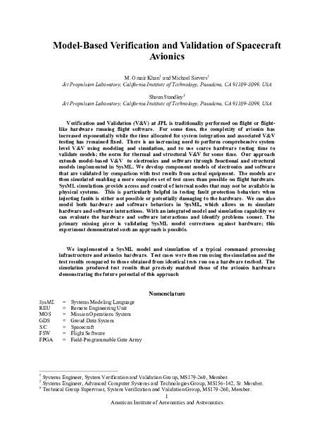 Pdf Model Based Verification And Validation Of Spacecraft Avionics