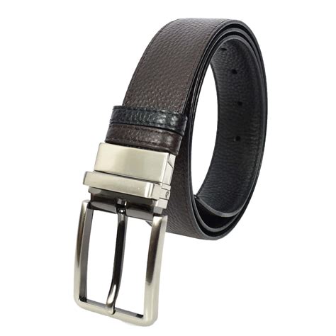 Leather Mens Reversible Belt With Rotated Buckle Black Brown House Of