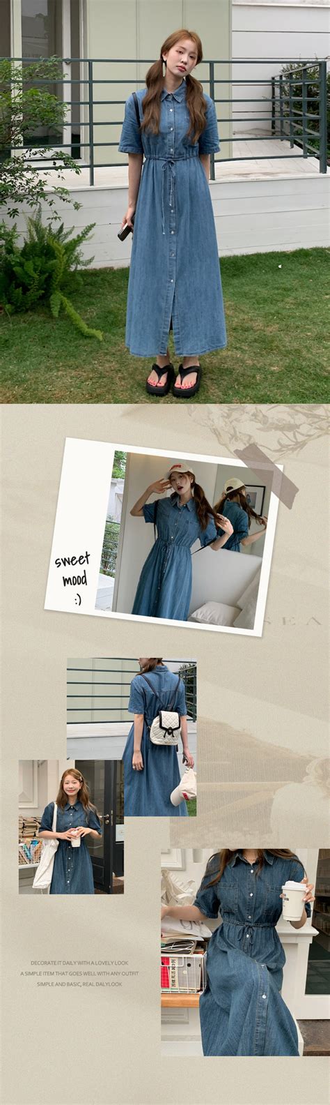 Summer🌴 홀리 데님 셔츠 원피스 여름 반팔 스트링 리본 플레어 A라인 카라 하객 휴가 여행 바캉스 비치룩 휴양지 이지룩 공항룩
