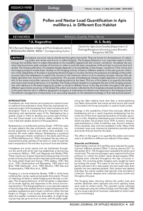 Pdf Pollen And Nectar Load Quantification In Apis Melliferal In