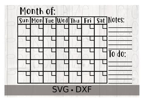 Blank Calendar With Notes And To Do Svg Download For Cricut Or