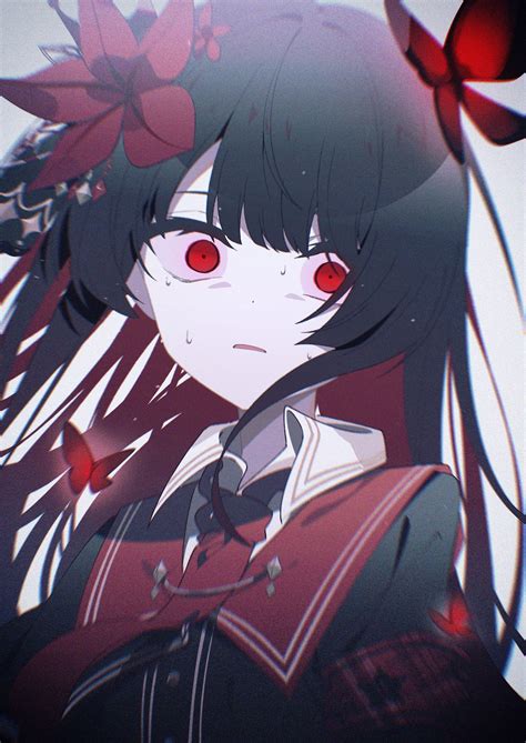 Safebooru 1girl Absurdres Armband Asagisui Black Hair Black Shirt Bug