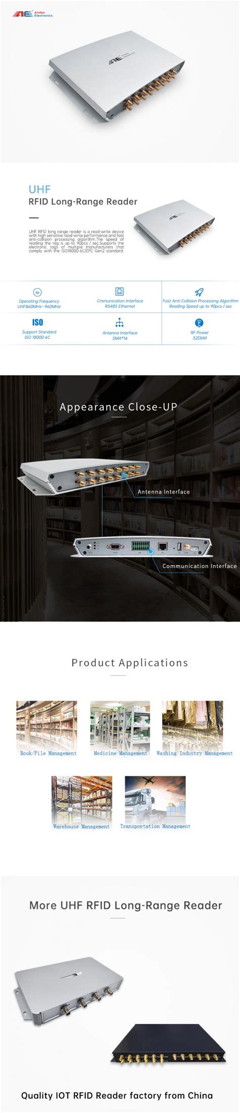 fixed uhf rfid long range reader with 16 ports antenna interface for asset tracking
