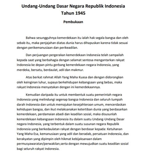 Naskah Teks Pembukaan Undang Undang Dasar 1945 Uud 1945 Berserta
