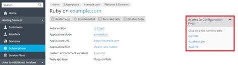 Manage Ruby Applications Plesk Onyx Documentation