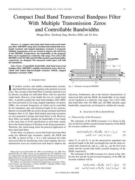 Pdf Compact Dual Band Transversal Bandpass Filter With Multiple Transmission Zeros And