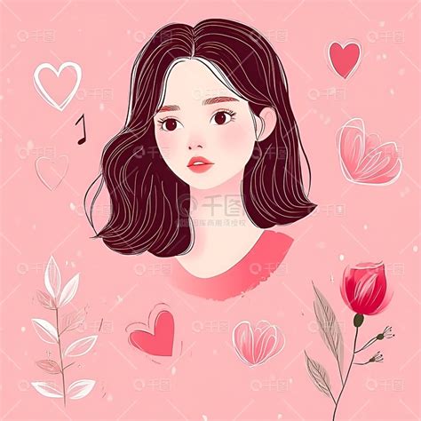 成年女性ai数字艺术 Love卡通简约风粉色上衣成年女性微笑心形花朵叶子音符插画 Ai平面元素免费下载 Png格式 4096像素 编号71658672 千图网