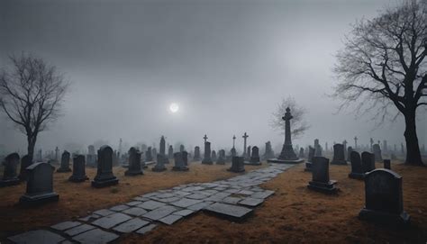 Eerie Mist Envelops A Silent Graveyard At Dawn Revealing Ancient