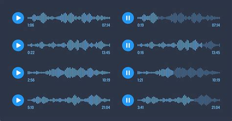 음성 메시지 소셜 미디어 채팅 대화 메시징 앱 음악 플레이어 오디오 또는 비디오 편집기 인터페이스 요소 음성 도우미 레코더 음파 패턴 다크 모드 벡터 일러스트 레이 션