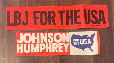 Vintage 1964 Lyndon B Johnson Bumper Stickers Lbj For The Usa Humphrey