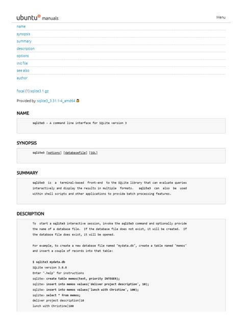 Ubuntu Manpage Sqlite3 A Command Line Interface For Sqlite Version 3 Pdf Databases