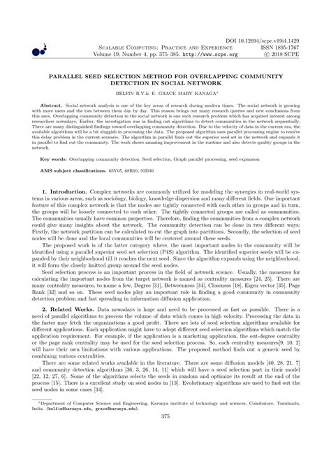 Pdf Parallel Seed Selection Method For Overlapping Community Detection In Social Network
