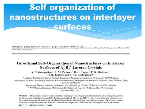 Self Organization Of Nanostructured Materials Ppt