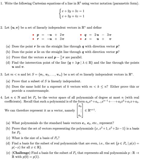 Solved 1 Write The Following Cartesian Equations Of A Line