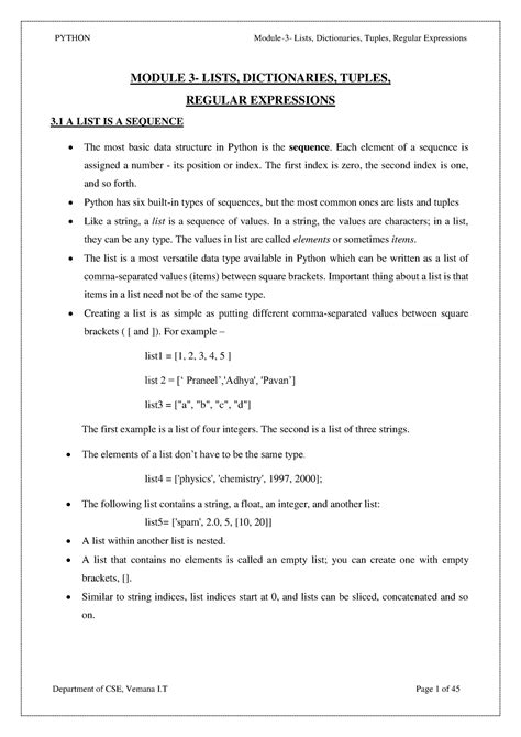 Module 3 Programming Python Module 3 Lists Dictionaries Tuples