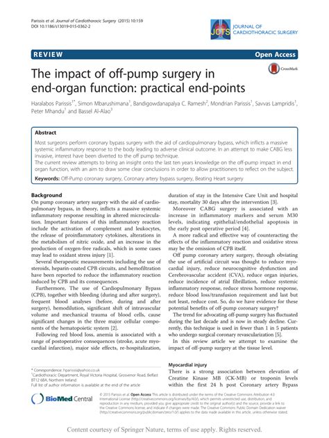 Pdf The Impact Of Off Pump Surgery In End Organ Function Practical End Points