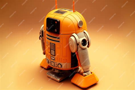 주황색 배경 생성 Ai에 대한 미래 지향적인 디자인의 안드로이드 로봇 진공청소기 안드로이드 프리미엄 사진