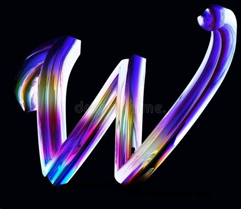 Glass Effect Letter W Chrome Colorful Character Transparent Stock