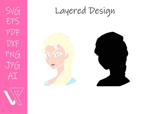 Elsa Princess Layered Svg Cricut Cut File Silhouette Vector Artwork Instant Download Clip Art