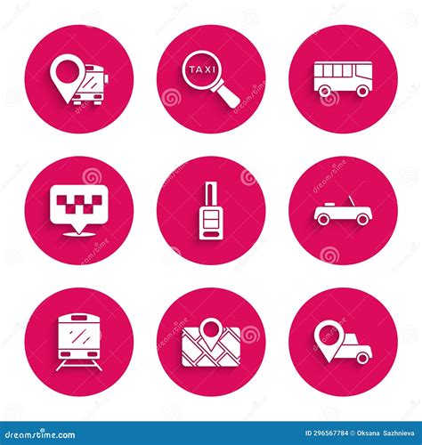 Set Car Key With Remote Gps Device Map Location Taxi Train Bus And Bus Icon Vector Stock