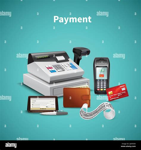 Payment Processing On Pos Terminal Wallet With Money Cash Register Realistic Composition On