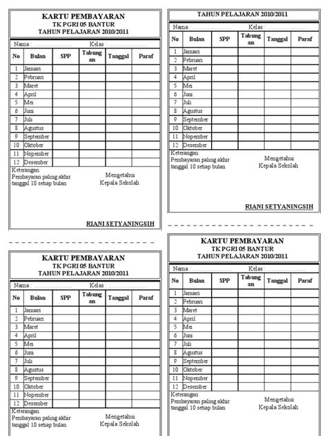 Contoh Format Kartu Pembayaran Spp Delinewstv