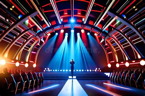 Concert Stage With Power Sound System And Lights Generative Ai Stock