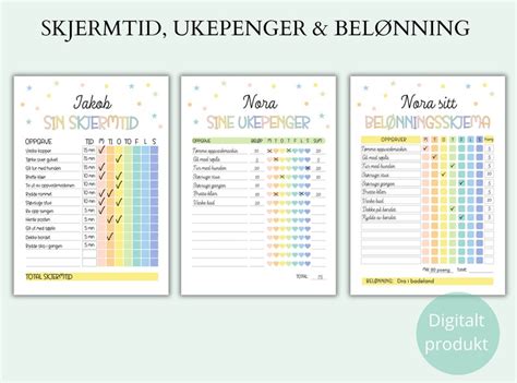 Bundle Oppgaver Barn Husarbeid Skjermtid Belønning Lære Vaner Ukeplan Pdf Norsk Etsy