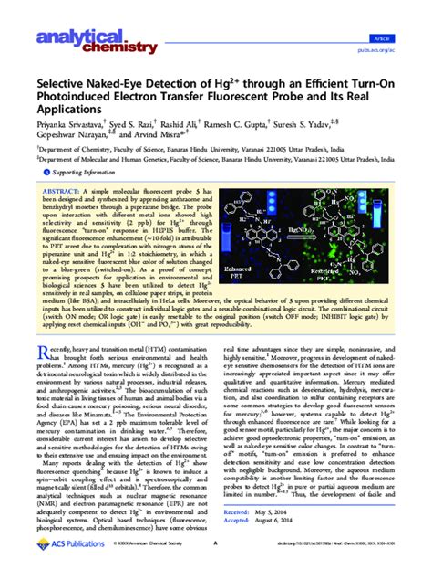 Pdf Selective Naked Eye Detection Of Hg 2 Through An Efficient Turn On Photoinduced Electron