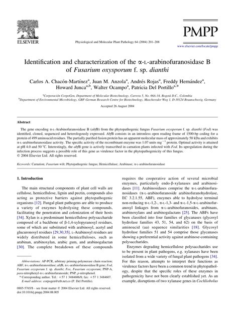 Pdf Identification And Characterization Of The α L Arabinofuranosidase B Of Fusarium Oxysporum