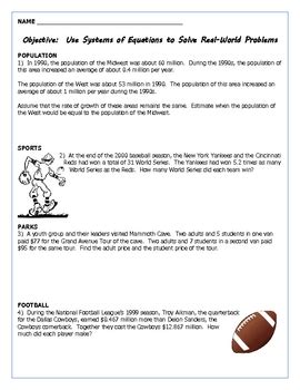 SYSTEMS OF EQUATIONS REAL LIFE PROBLEMS By Stephanie Long TpT