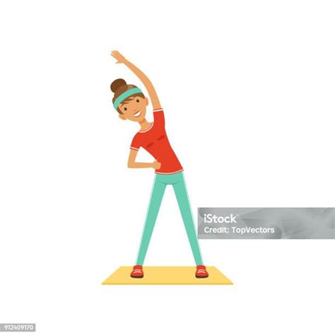 족제비 젊은 여자 캐릭터 운동 피트 니스 클럽 이나 화려한 체육관에서 밖으로 일 하는 여자 벡터 일러스트 레이 션 독일에 대한