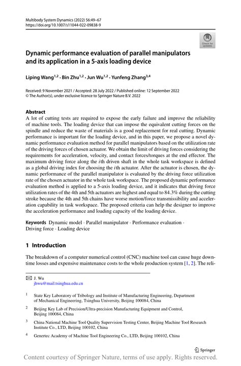 Dynamic Performance Evaluation Of Parallel Manipulators And Its