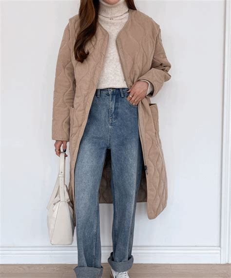 가을 겨울 기본 심플룩 노카라 물결 퀼팅 누빔 야상 투웨이 집업 롱 패딩 점퍼 자켓