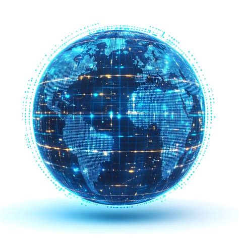 Flat Floating Holographic Globe With Data Grids On An Isolated White