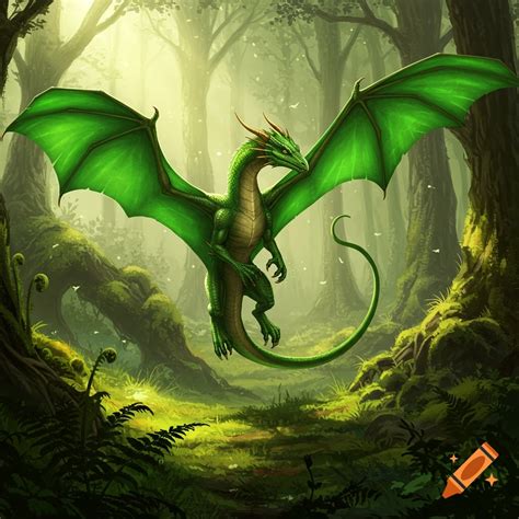 A Large Golden Dragon With Several Small Dragonlings In A Sunlit Forest