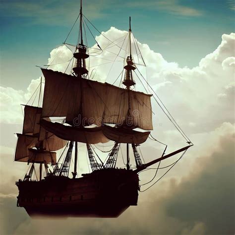 Ship In The Clouds Fantasy Stock Illustration Illustration Of Sailboat