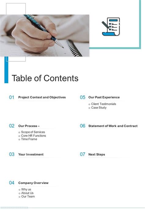 Table Of Contents Hr Automation Software Proposal One Pager Sample